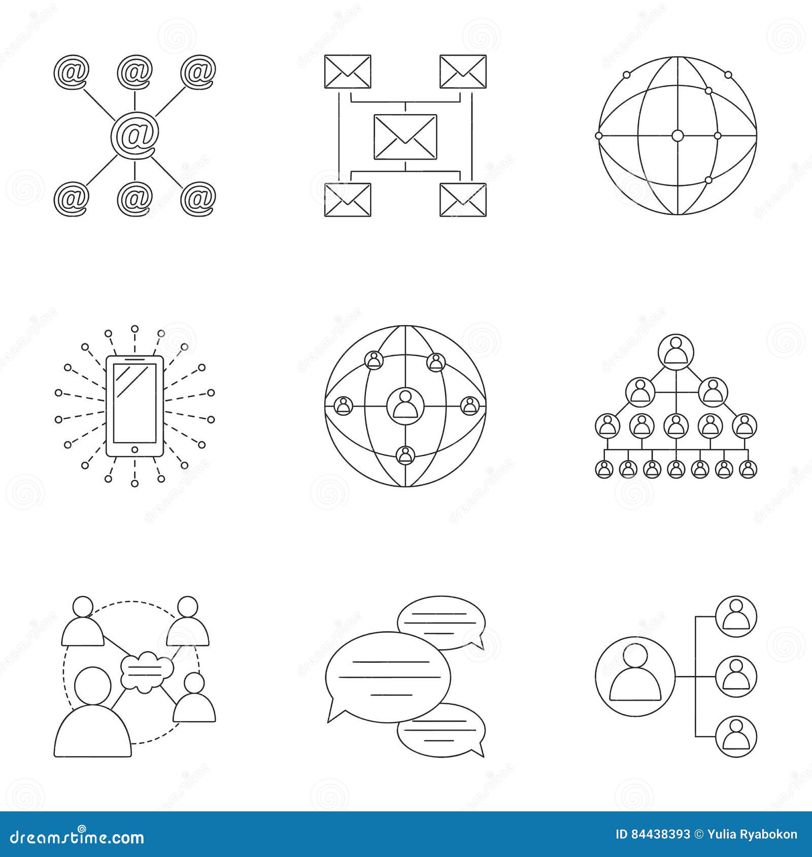 Global Network Icons Set, Outline Style Stock Vector - Illustration of ...