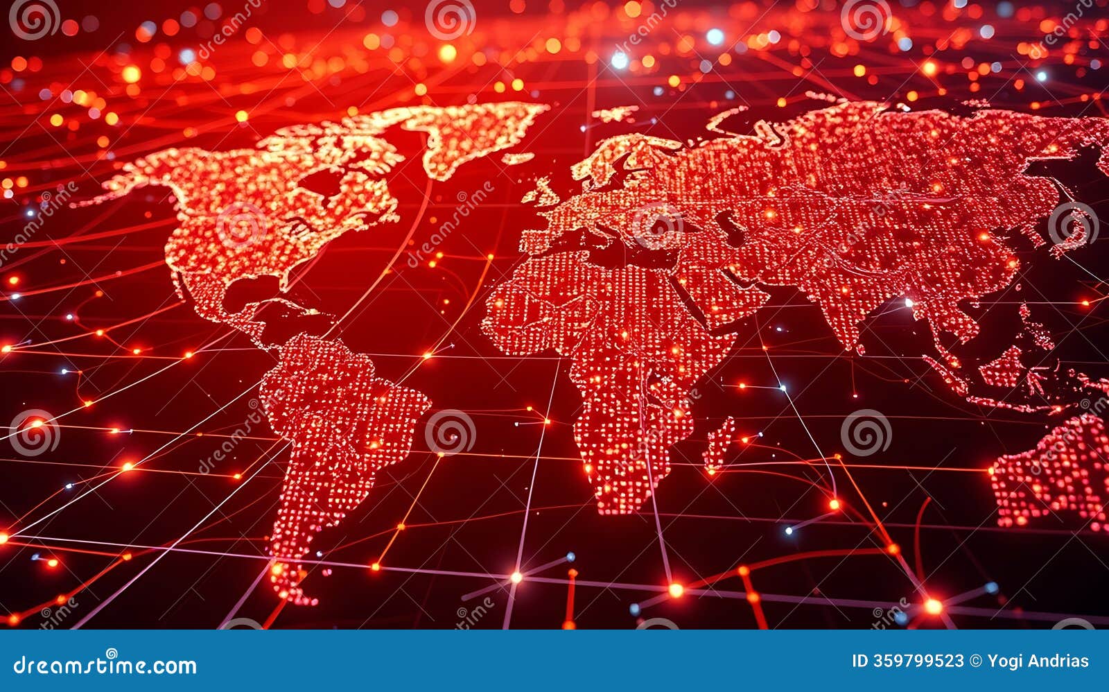 Global Network Illuminated Red Digital World Map Stock Illustration ...