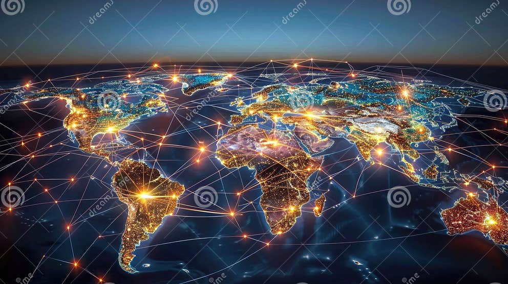 Global Network of Interconnected Cities at Night Stock Illustration ...