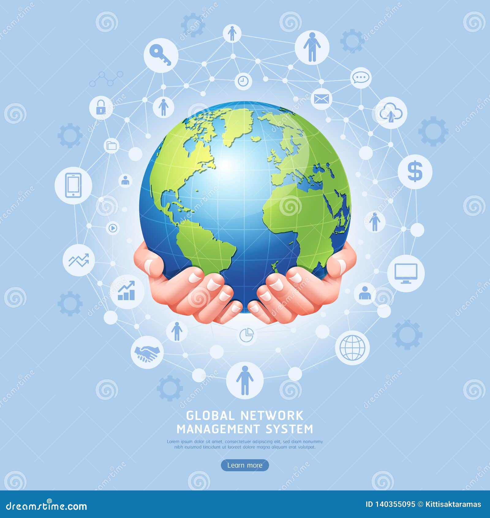 Global Network Management System Conceptual. Earth in Hands Vector ...