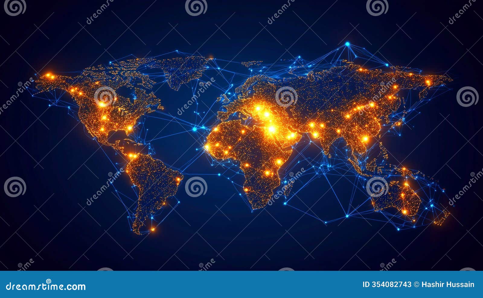 Global Network Map with Connected Cities and Continents Stock ...