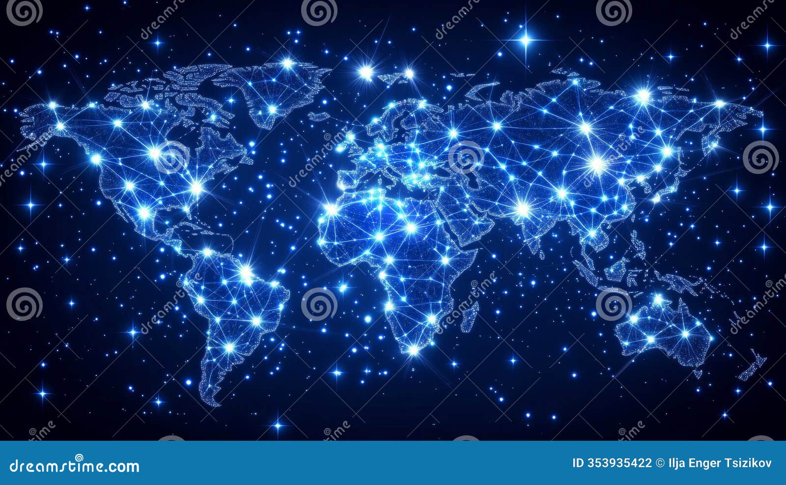 Global Network Map. Digital World Map with Connections and Glowing ...