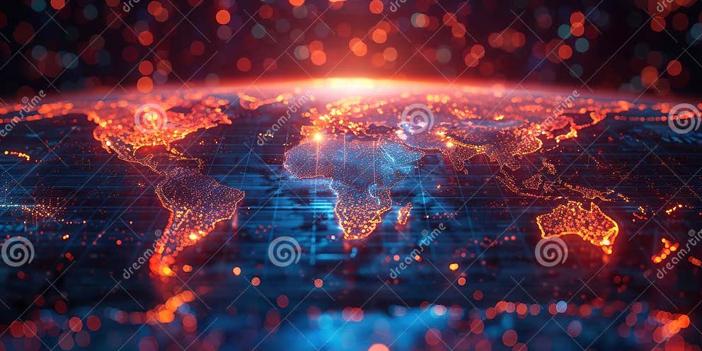 Global Network Map with Glowing Lights. Created by Generative ...