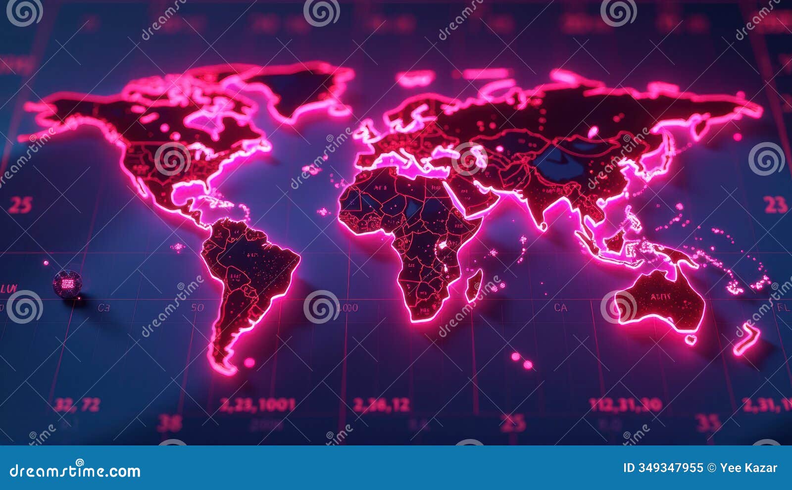 Global Network Map with Neon Glow Stock Illustration - Illustration of ...