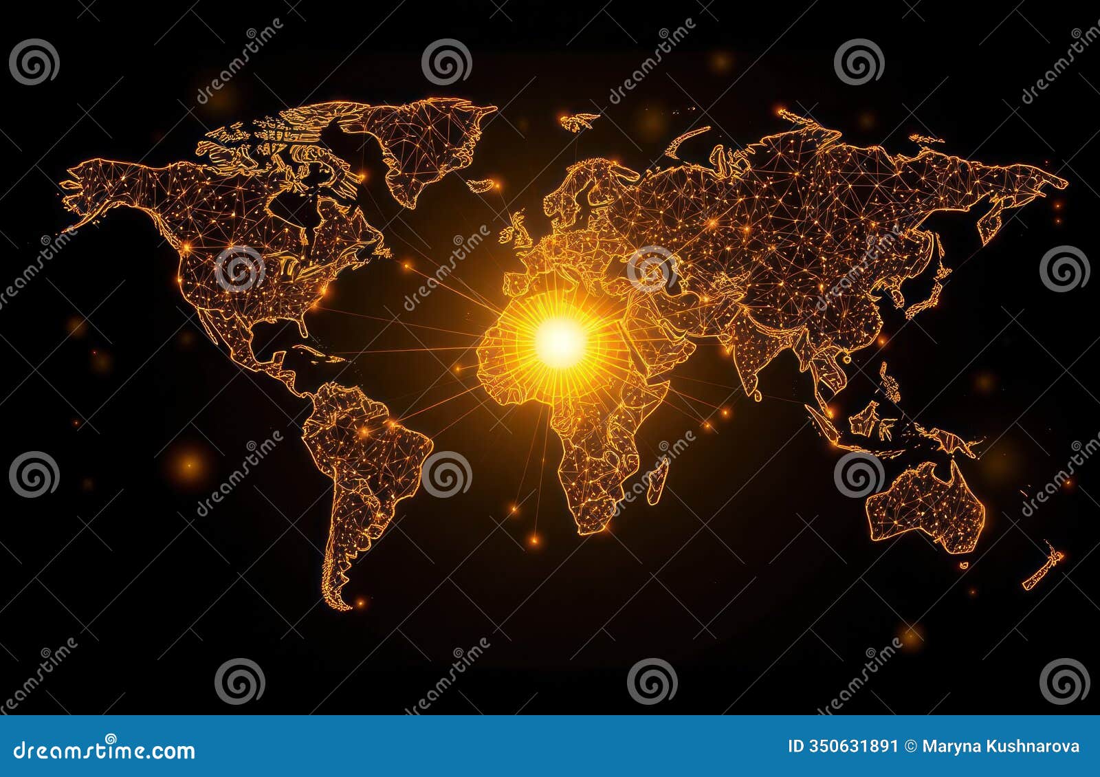 Global Network Map Visualization on Glowing Display. World Map with ...