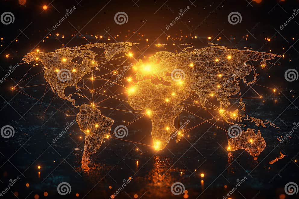 Global Network Map Visualization Shows Glowing Connections between ...