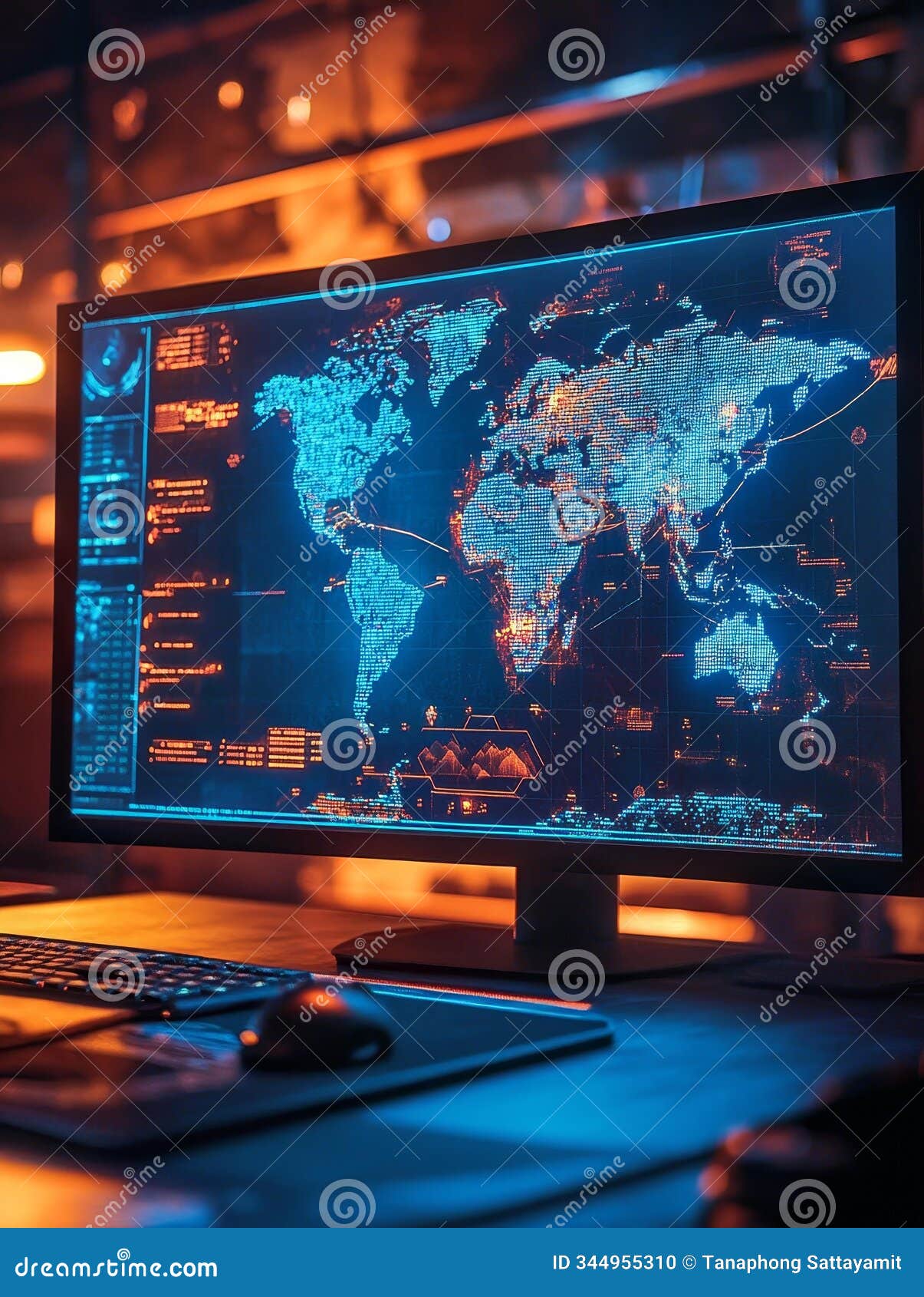 Global Network Monitoring System Stock Illustration - Illustration of interface, futuristic ...