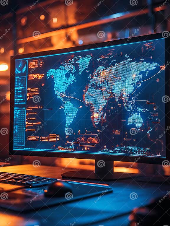 Global Network Monitoring System Stock Illustration - Illustration of interface, futuristic ...