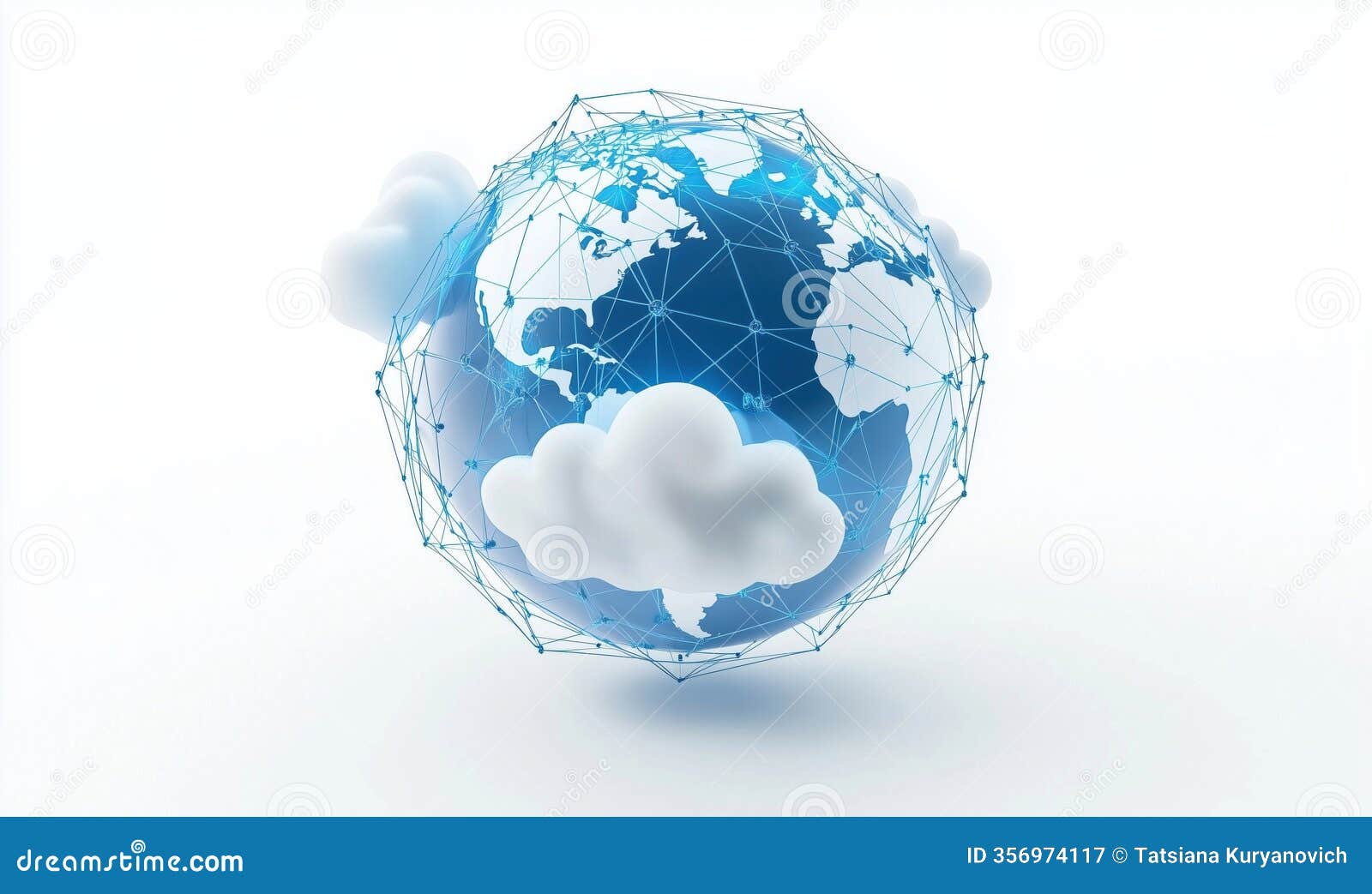 Global Network Representation with Clouds, Interconnected World, Blue ...