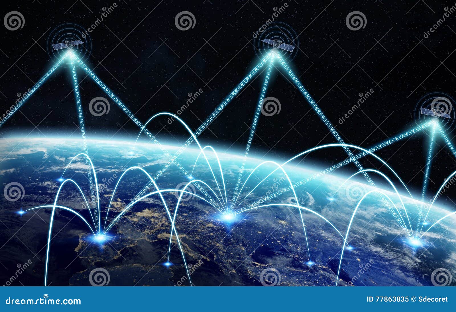 Global Network and Satellite Data Exchange 3D Rendering Elements Stock ...