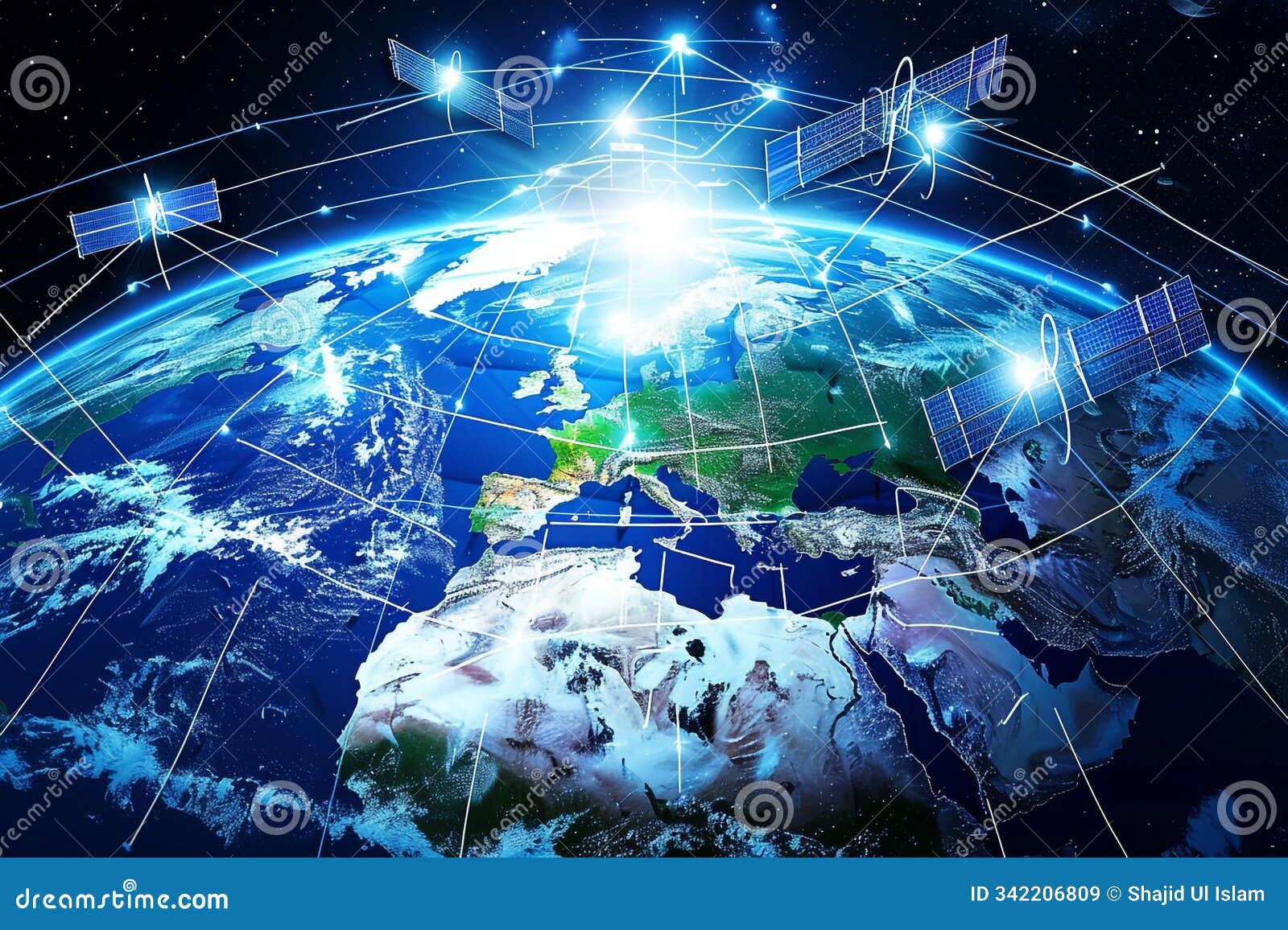 Network Of Satellites Orbiting Earth, Providing Worldwide Communication ...