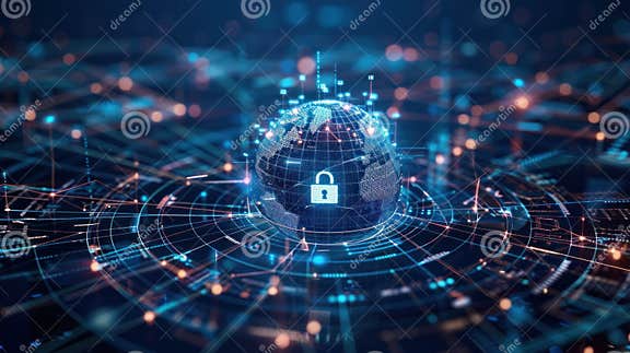 Global Network Security Concept with a Digital Globe, Padlock, and ...