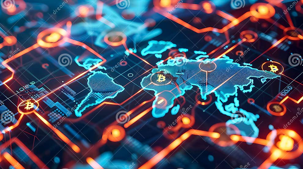 A Global Network Visual with Bright Connections Over a Digital Map of ...