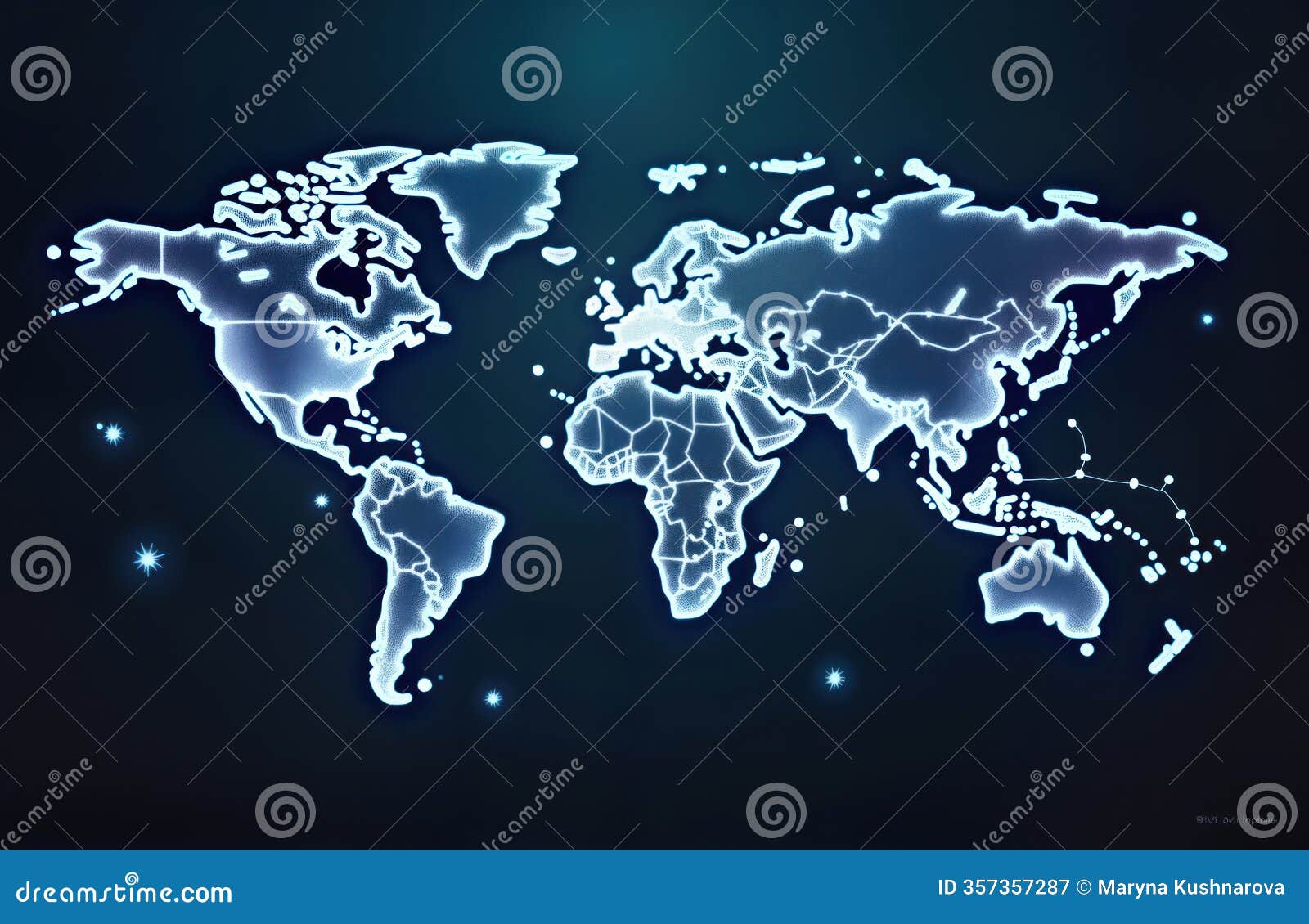 Global Network Visualization Glowing Digital Map. Worldwide Connections ...