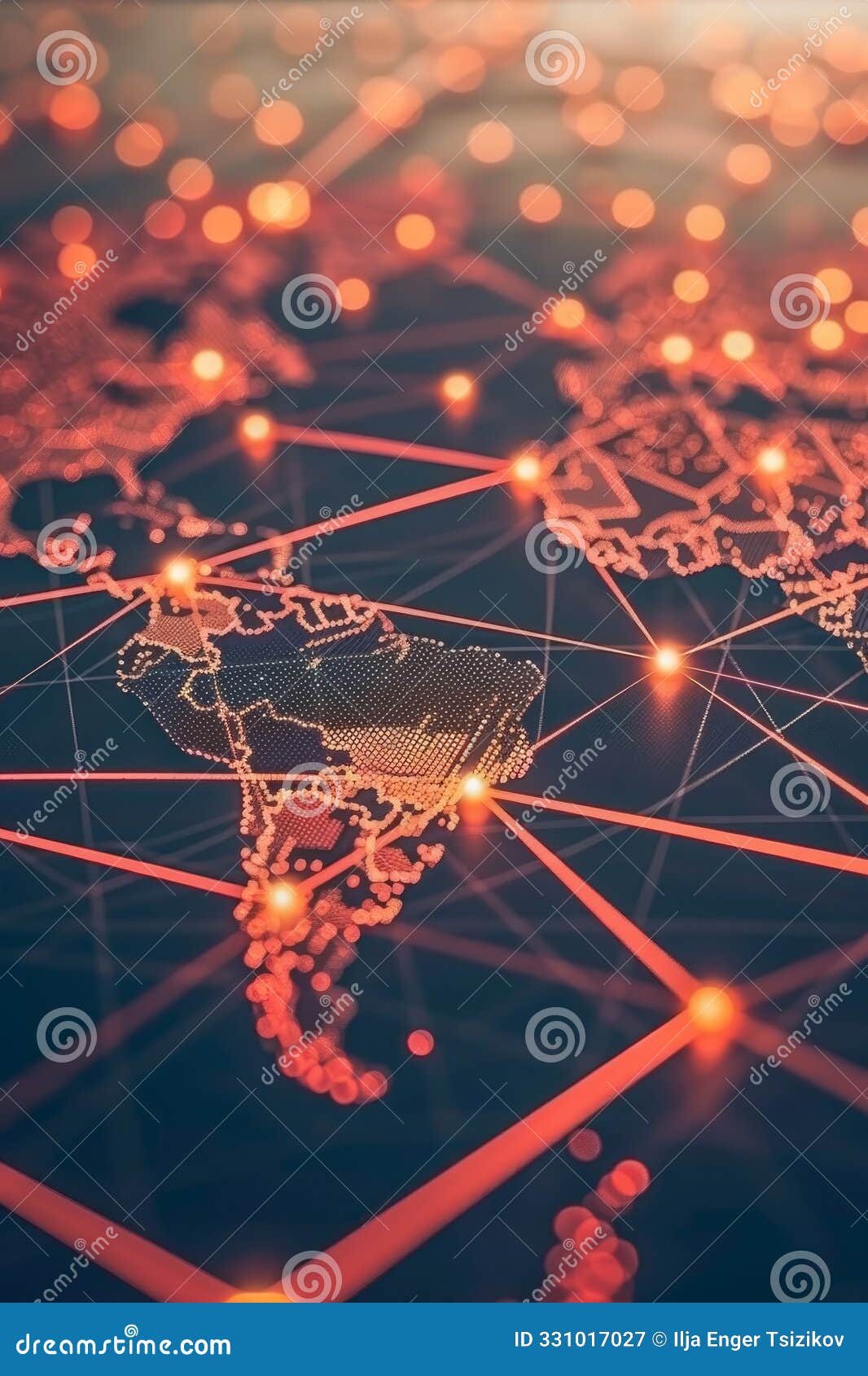 Global Network, World Map with Connecting Lines and Nodes ...