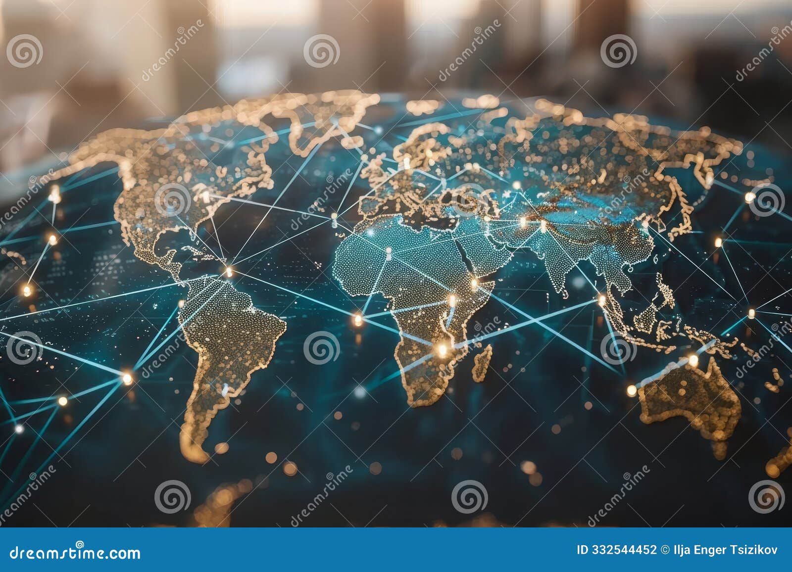 Global Network, World Map with Connections. Global Business, Technology ...