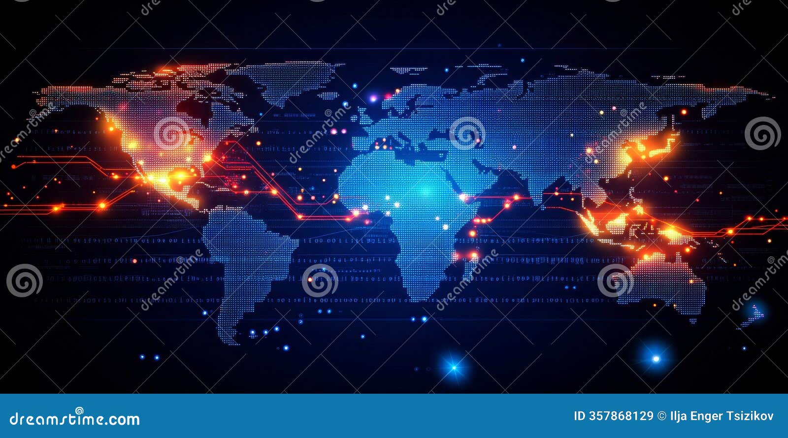 Global Network, World Map with Digital Connections and Data Exchange ...