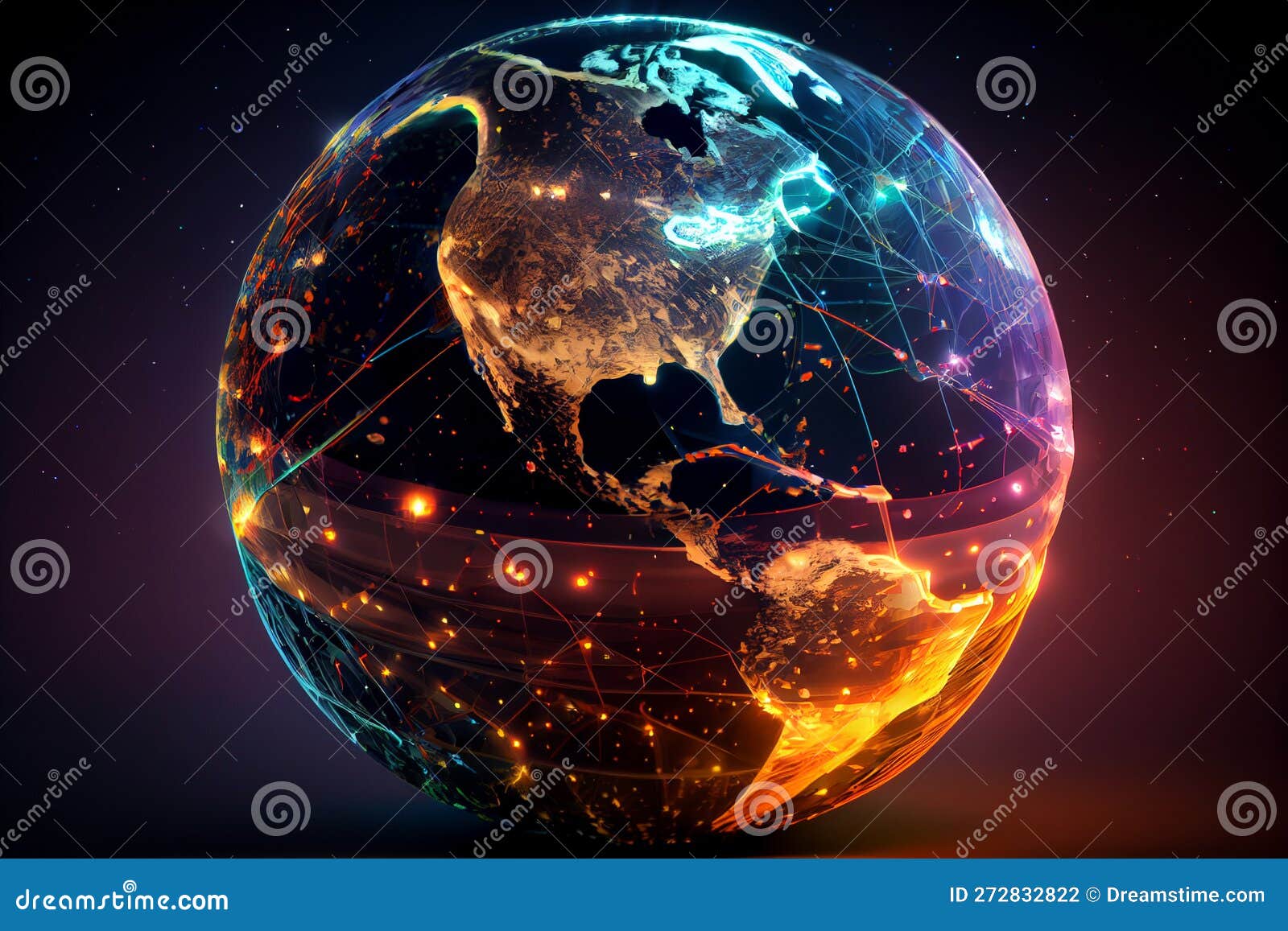 Global Networking and Communications, Earth Globe Neon Glow Stock ...