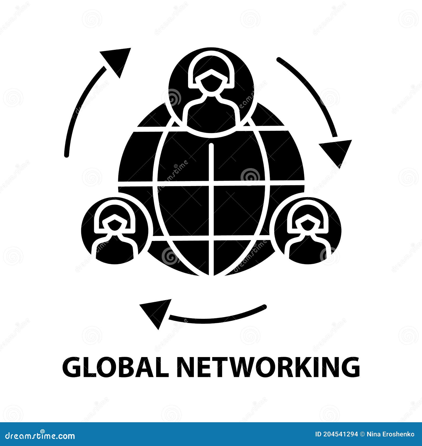 Global Networking Icon, Black Vector Sign with Editable Strokes ...