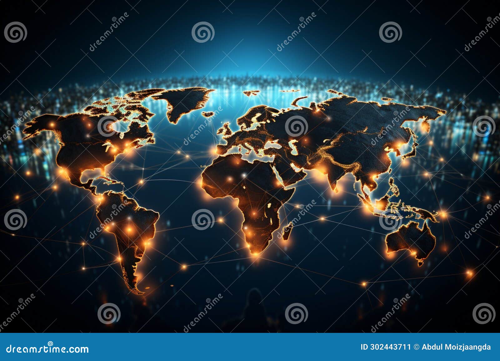 Global Networking Symbolized by a Glowing World Map, 3D Rendering Stock ...