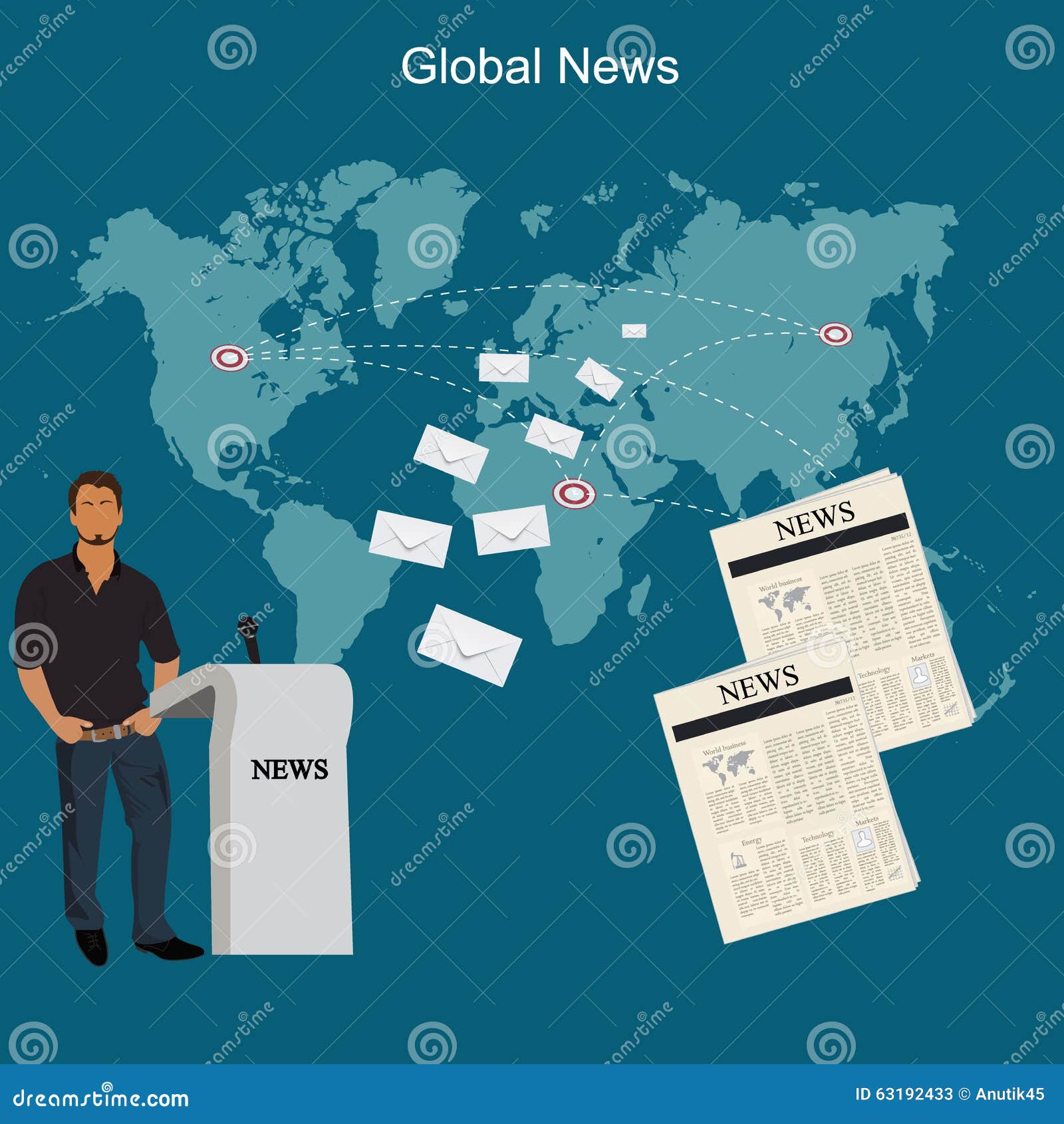 Global News Concept, Flat Style, Vector Illustration, Template Stock ...