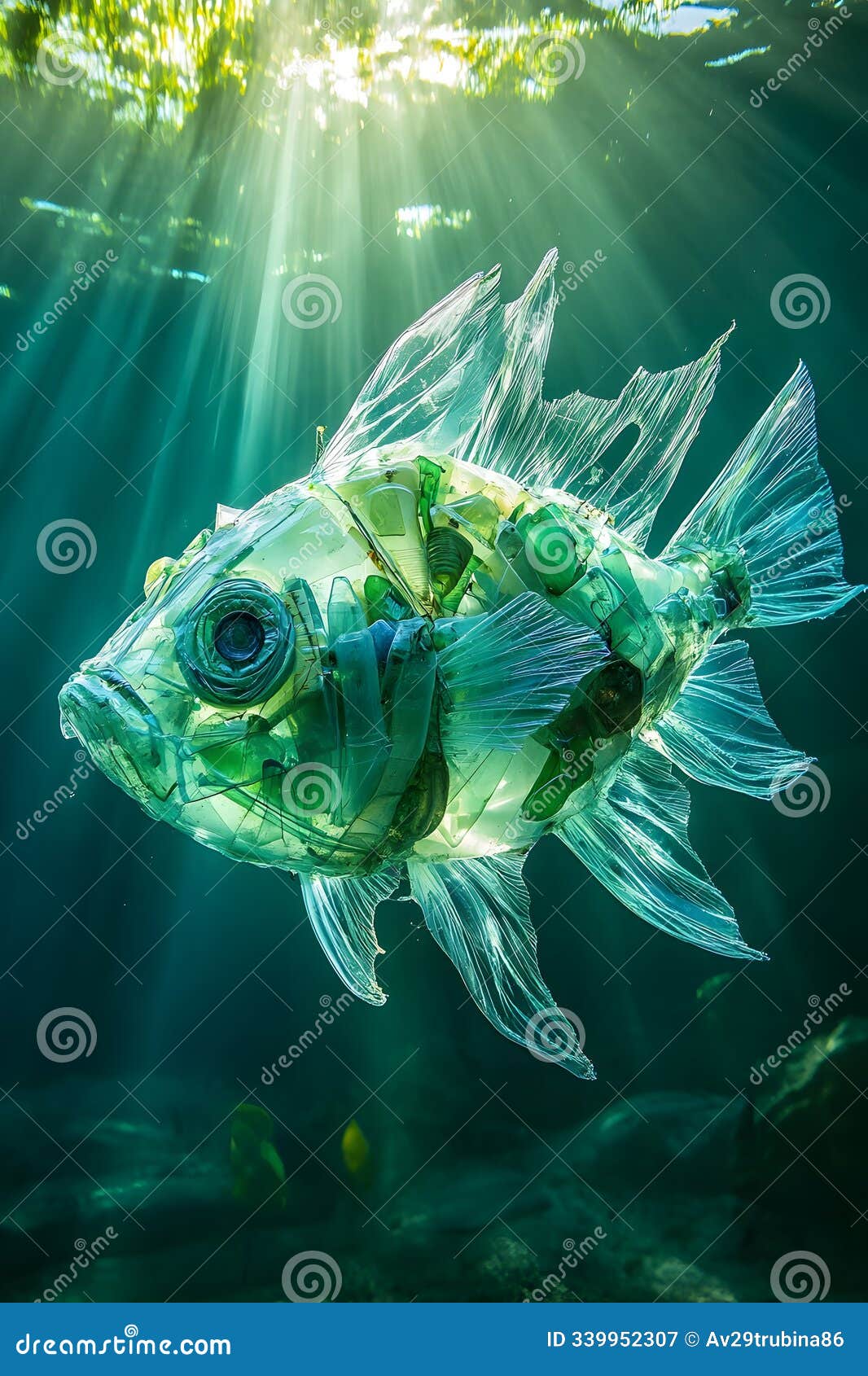 Global Ocean Pollution, Fish in Plastic Garbage Stock Illustration ...