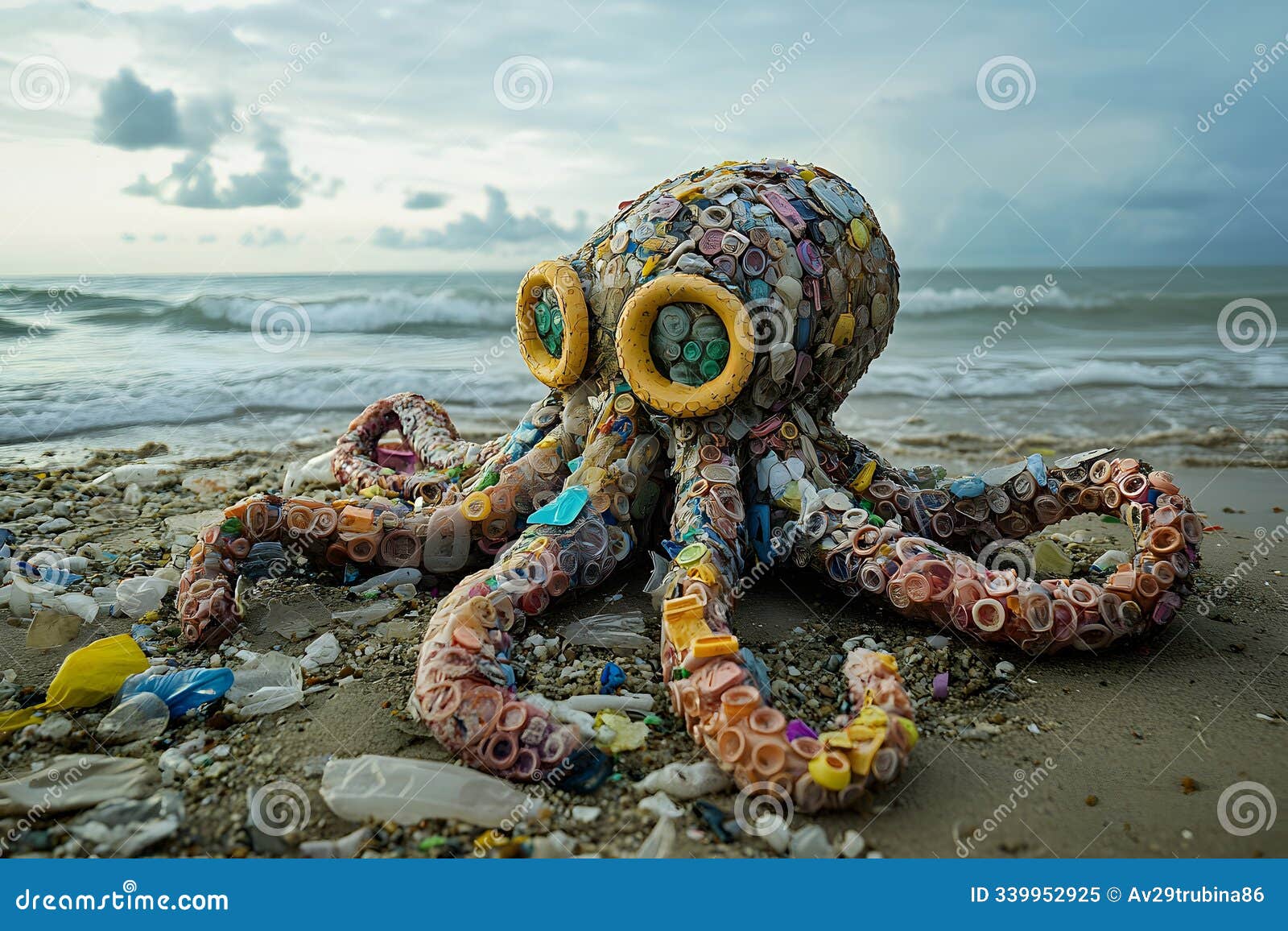Global Ocean Pollution, Octopus in Plastic Garbage Stock Illustration ...