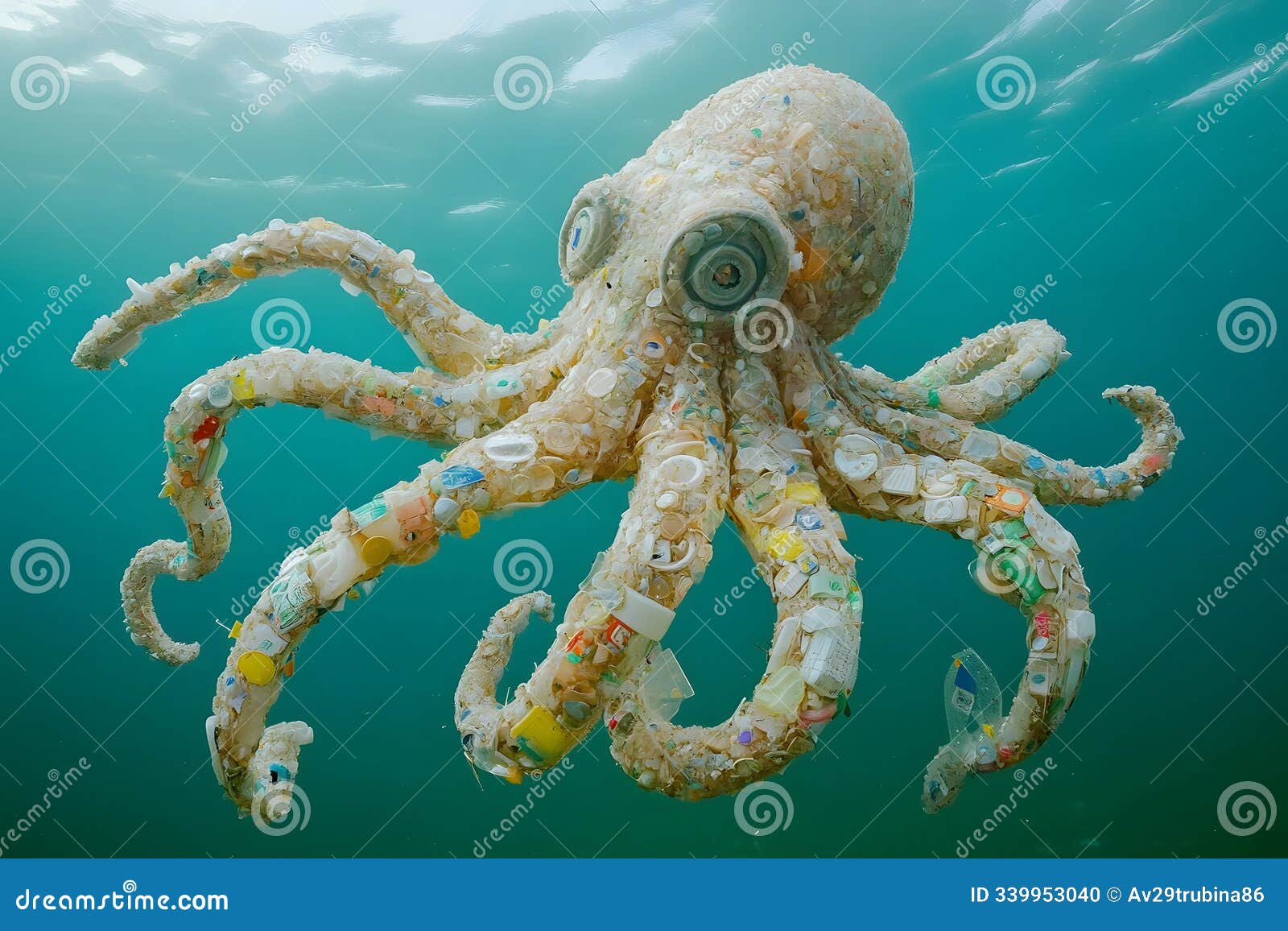 Global Ocean Pollution, Octopus in Plastic Garbage Stock Illustration ...