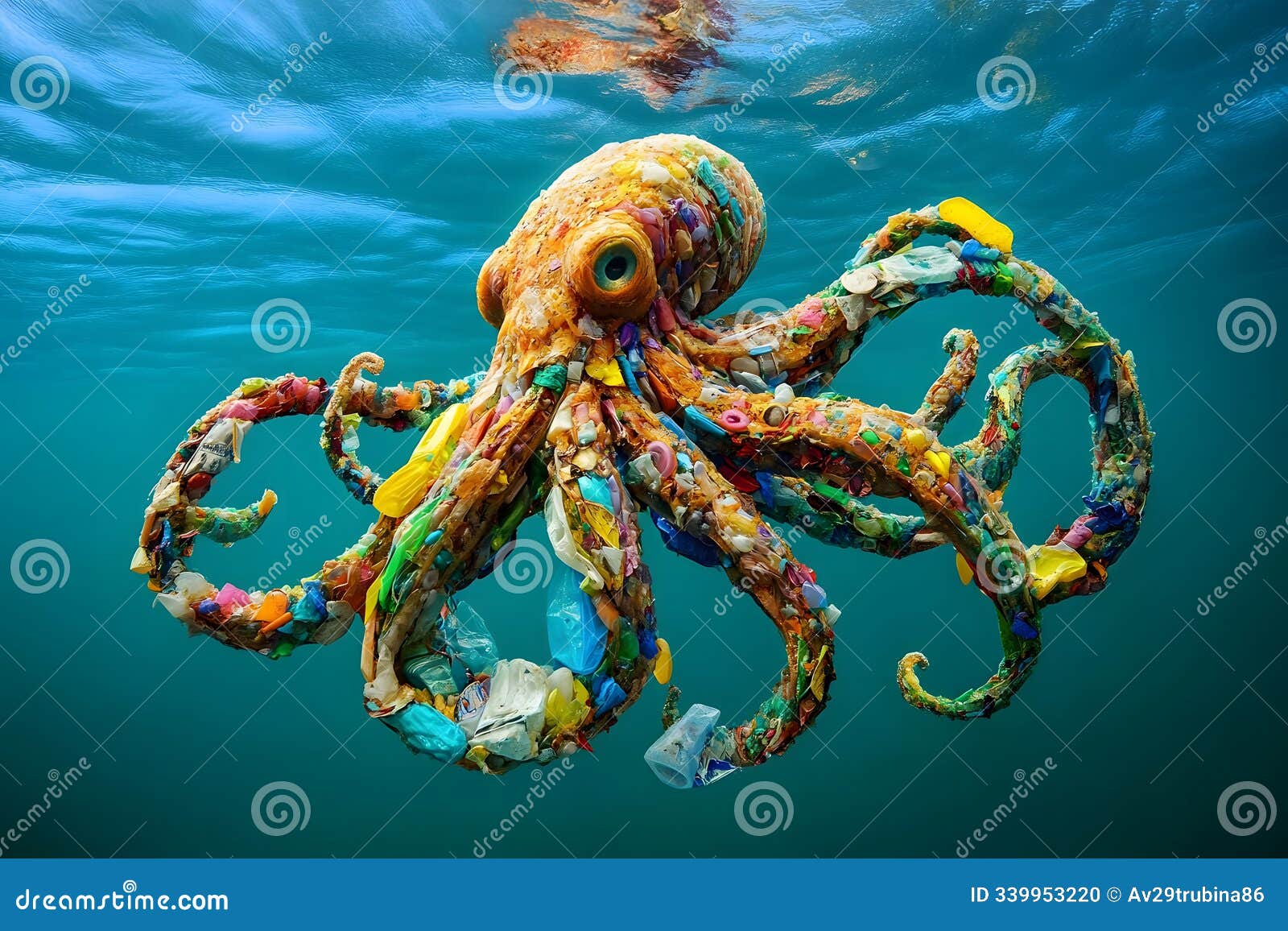 Global Ocean Pollution, Octopus in Plastic Garbage Stock Illustration ...