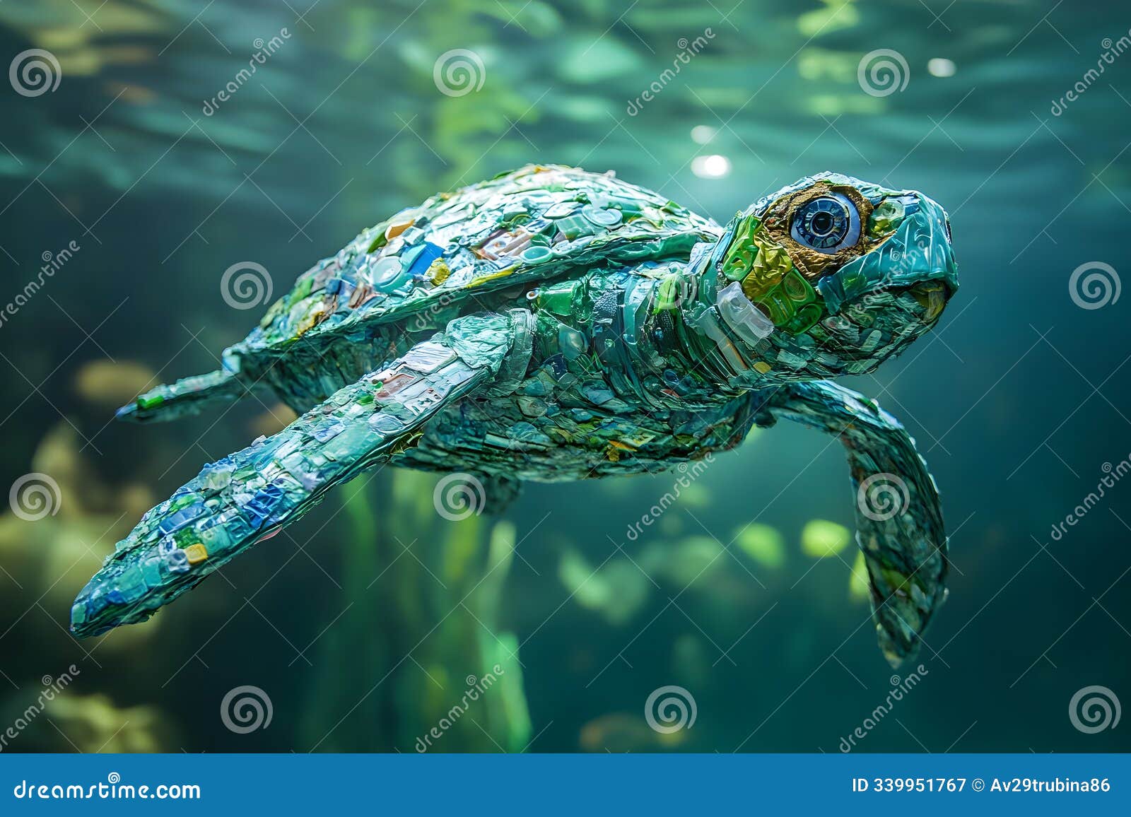 Global Ocean Pollution, Turtle in Plastic Garbage Stock Illustration ...