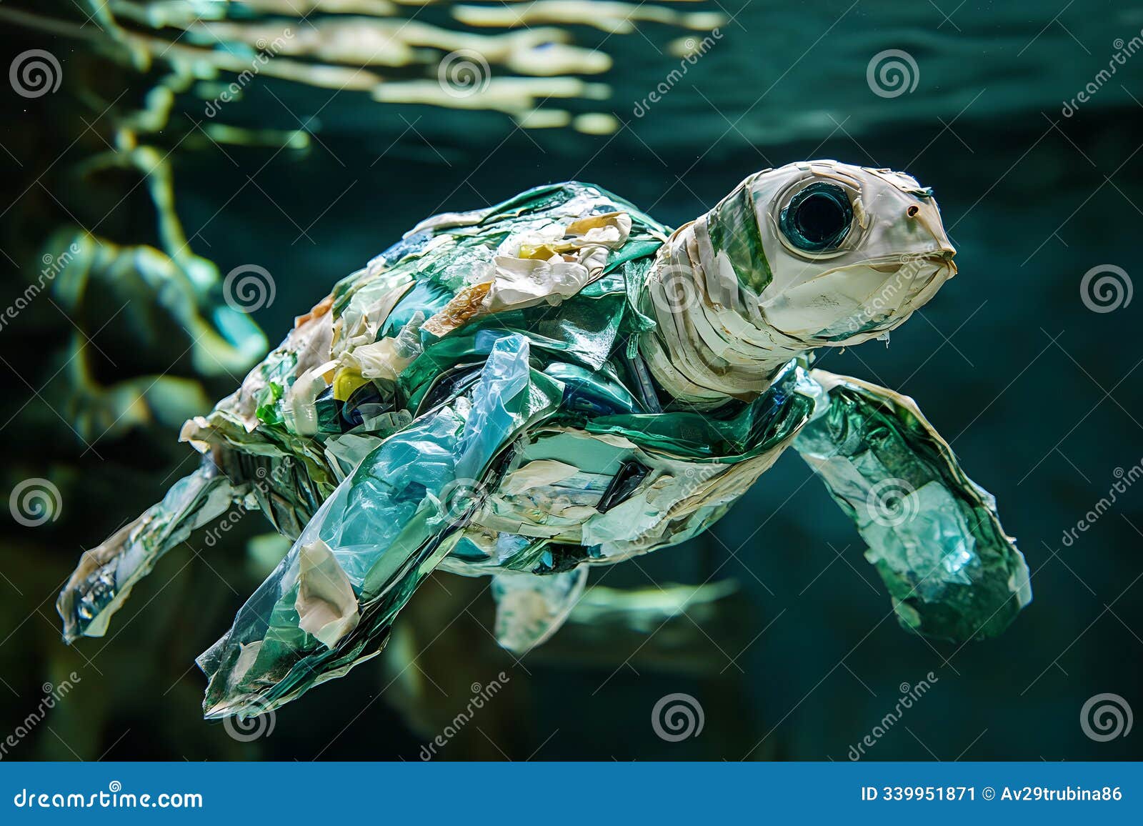 Global Ocean Pollution, Turtle in Plastic Garbage Stock Illustration ...