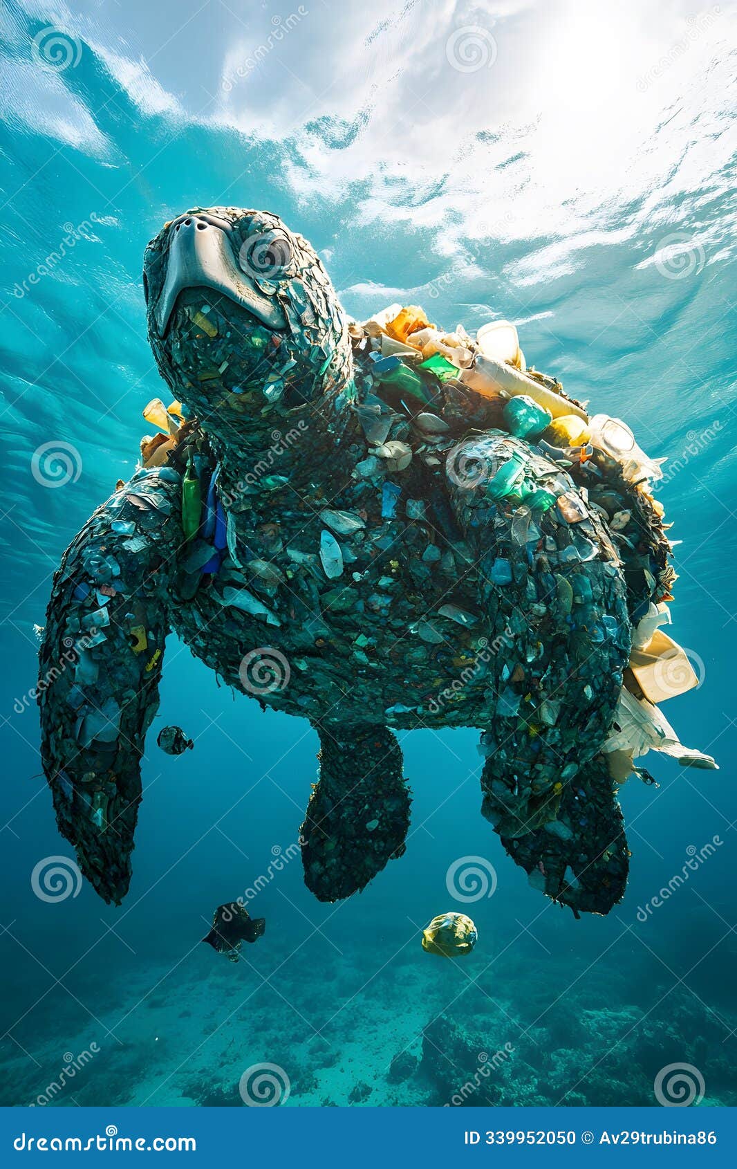 Global Ocean Pollution, Turtle in Plastic Garbage Stock Illustration ...