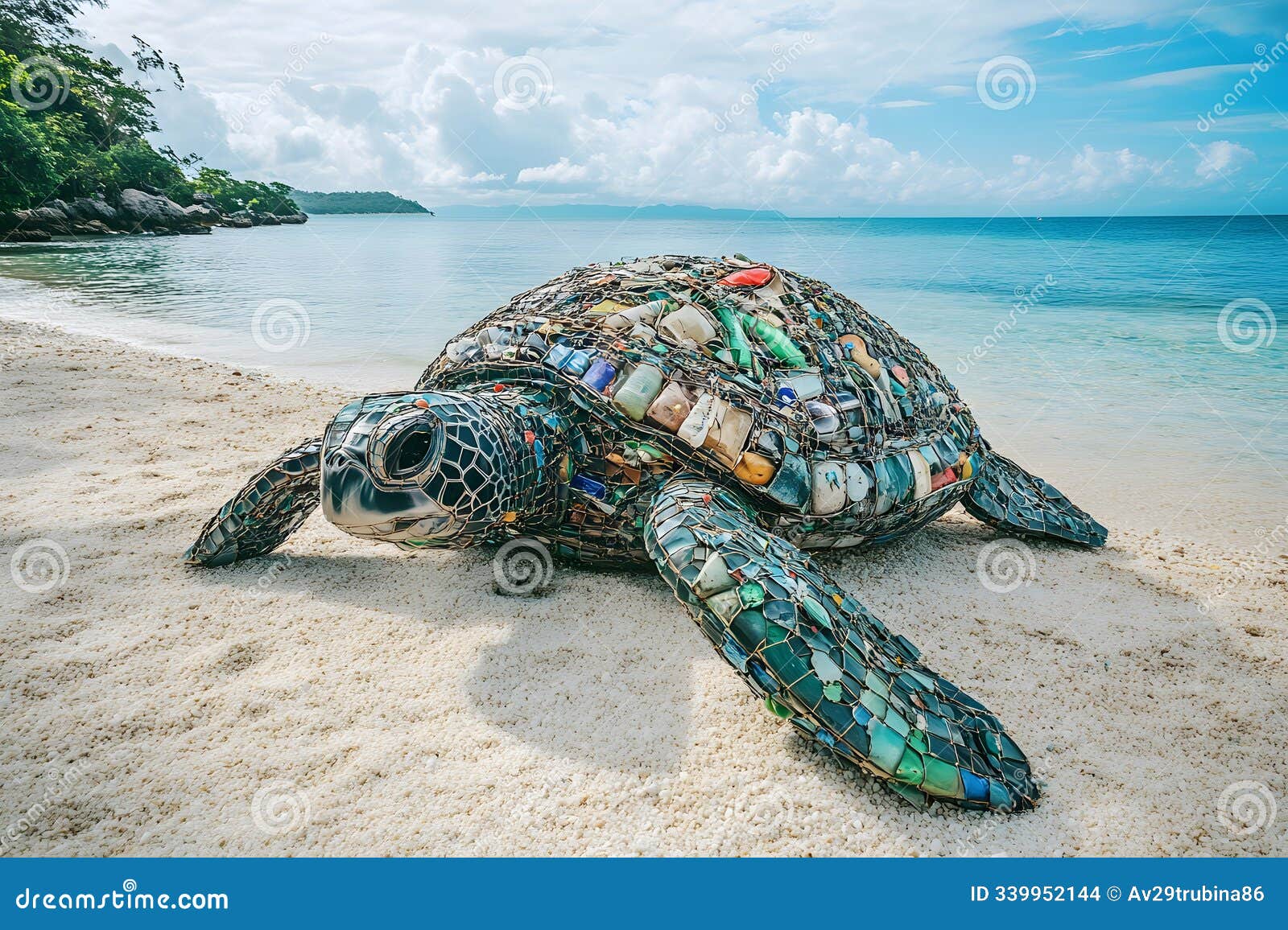Global Ocean Pollution, Turtle in Plastic Garbage Stock Illustration ...