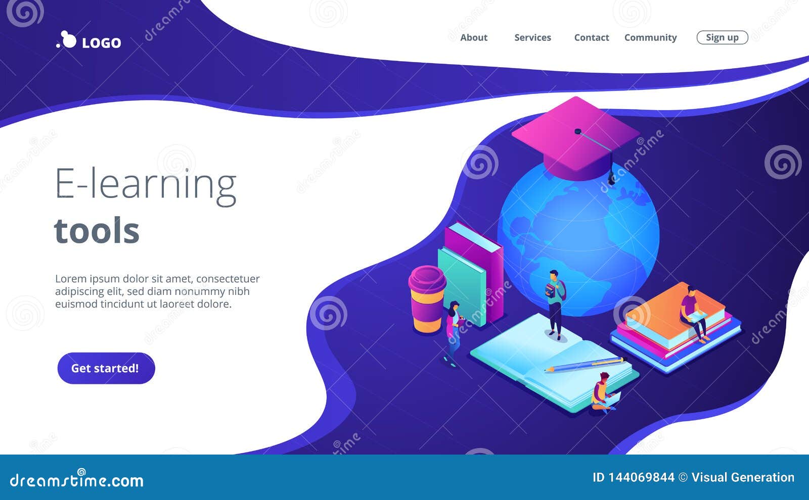 Global Online Education Isometric 3D Landing Page. Stock Vector ...