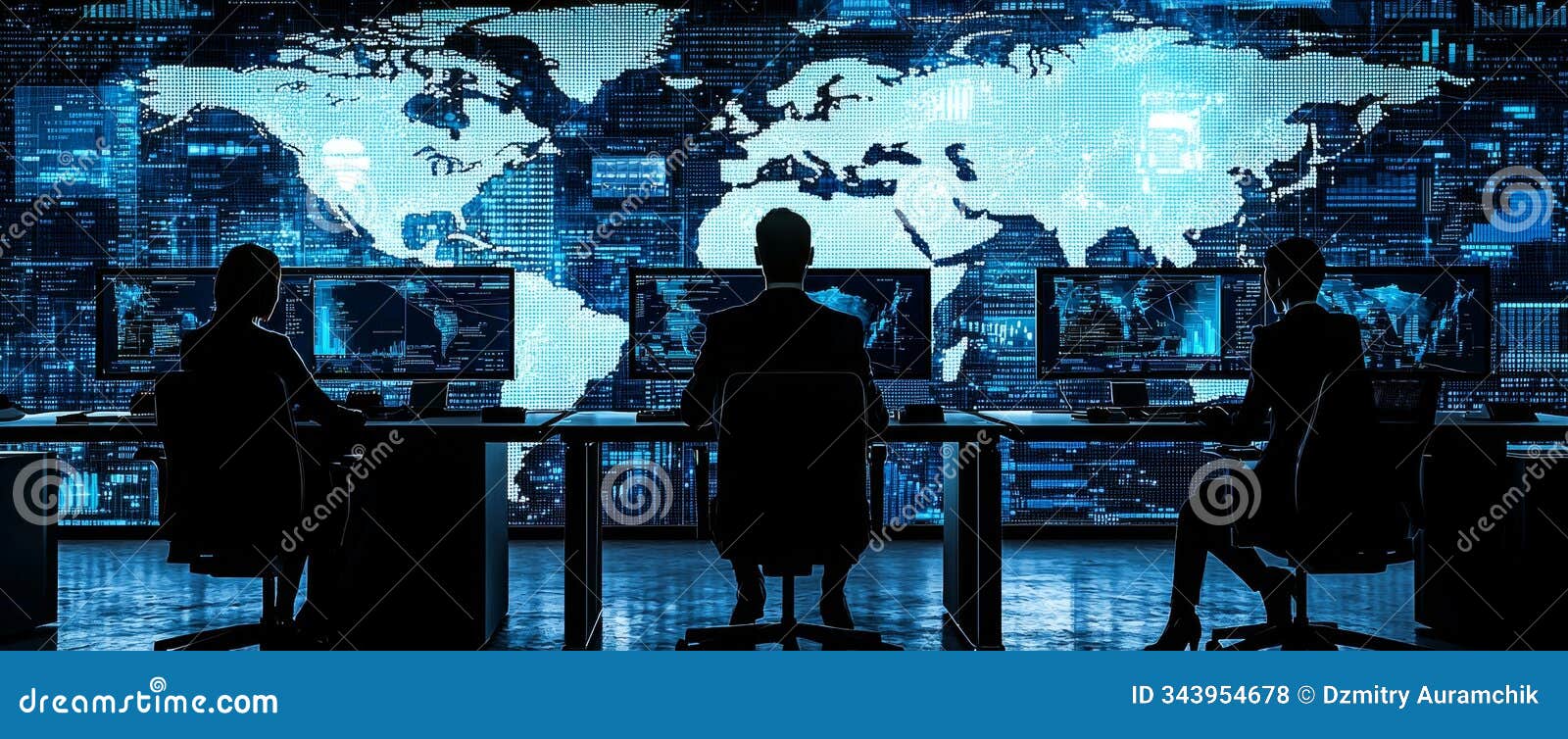 Global Operations are Monitored on Screens in High-tech Command Centers ...