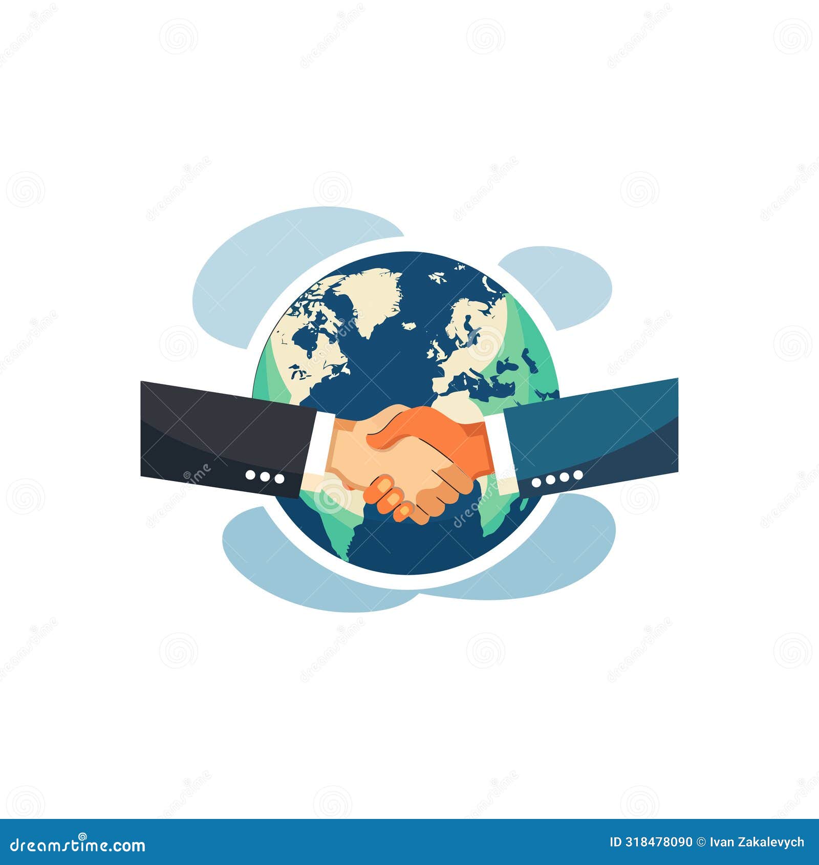 Global Partnership.A Photo Of Two Hands Clasped In A Handshake, Set ...