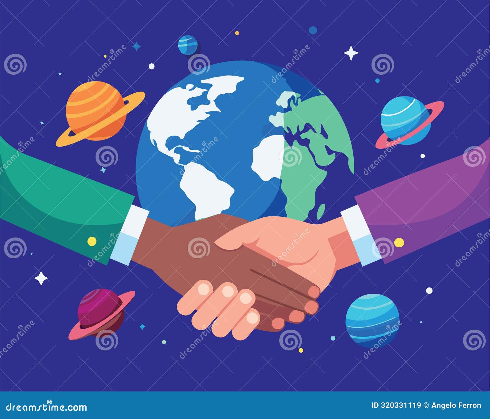 Global Partnership in Space Illustration- Stock Vector - Illustration ...