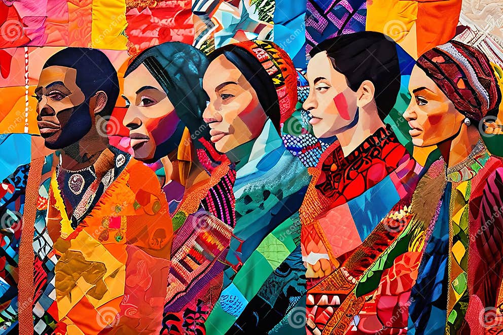 Global Patchwork a Collage Artwork Featuring a Diverse Group of Stock ...