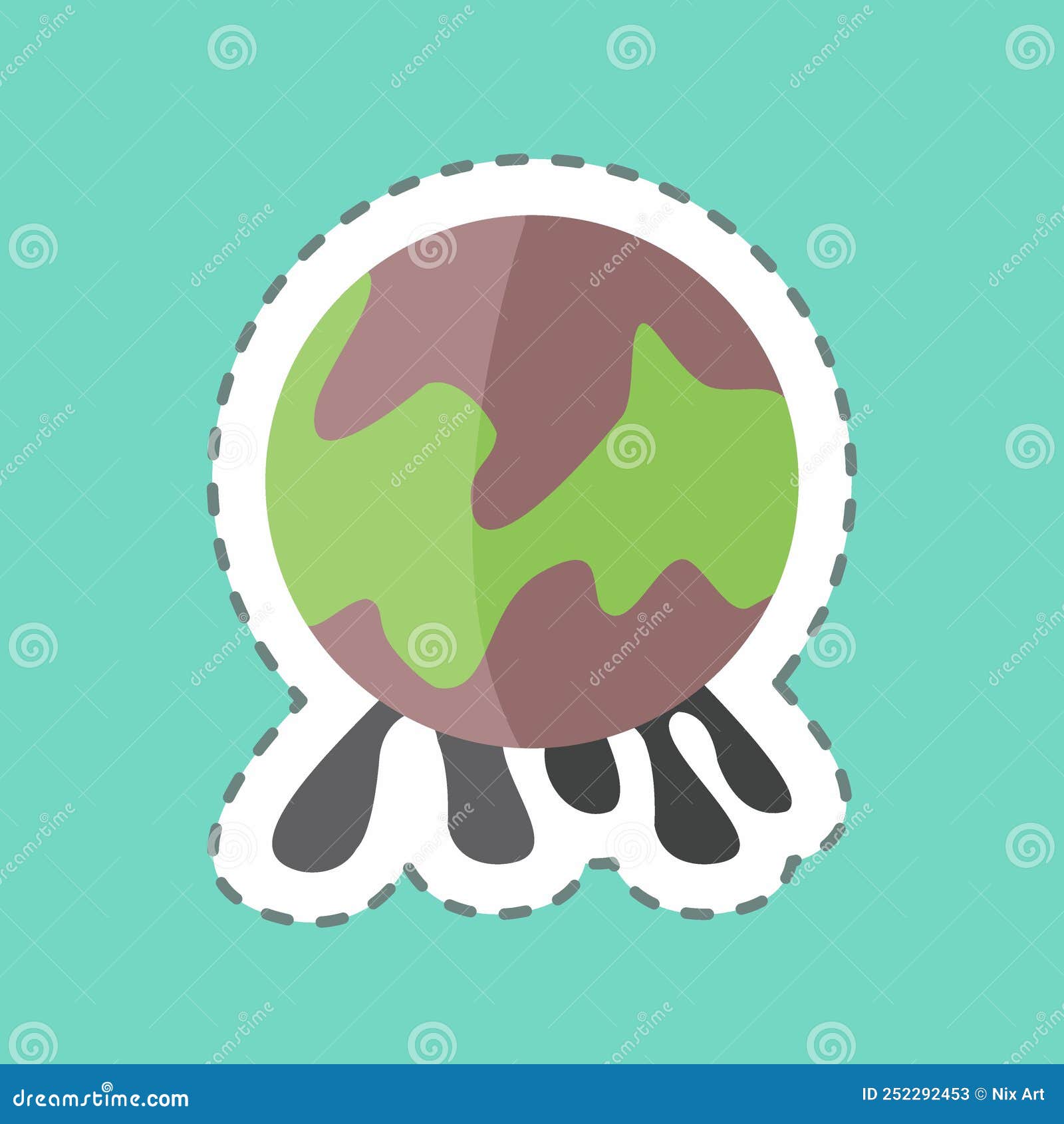 Global Pollution Sticker in Trendy Line Cut Isolated on Blue Background ...