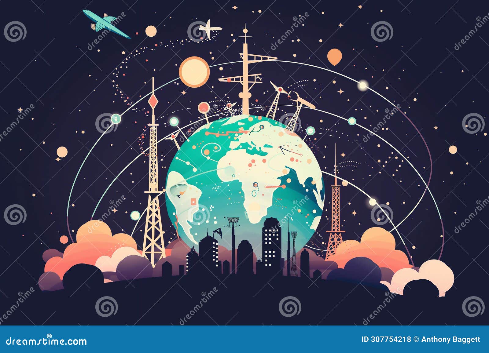 Global Satellite Communication Showing Big Data Being Transmitted ...