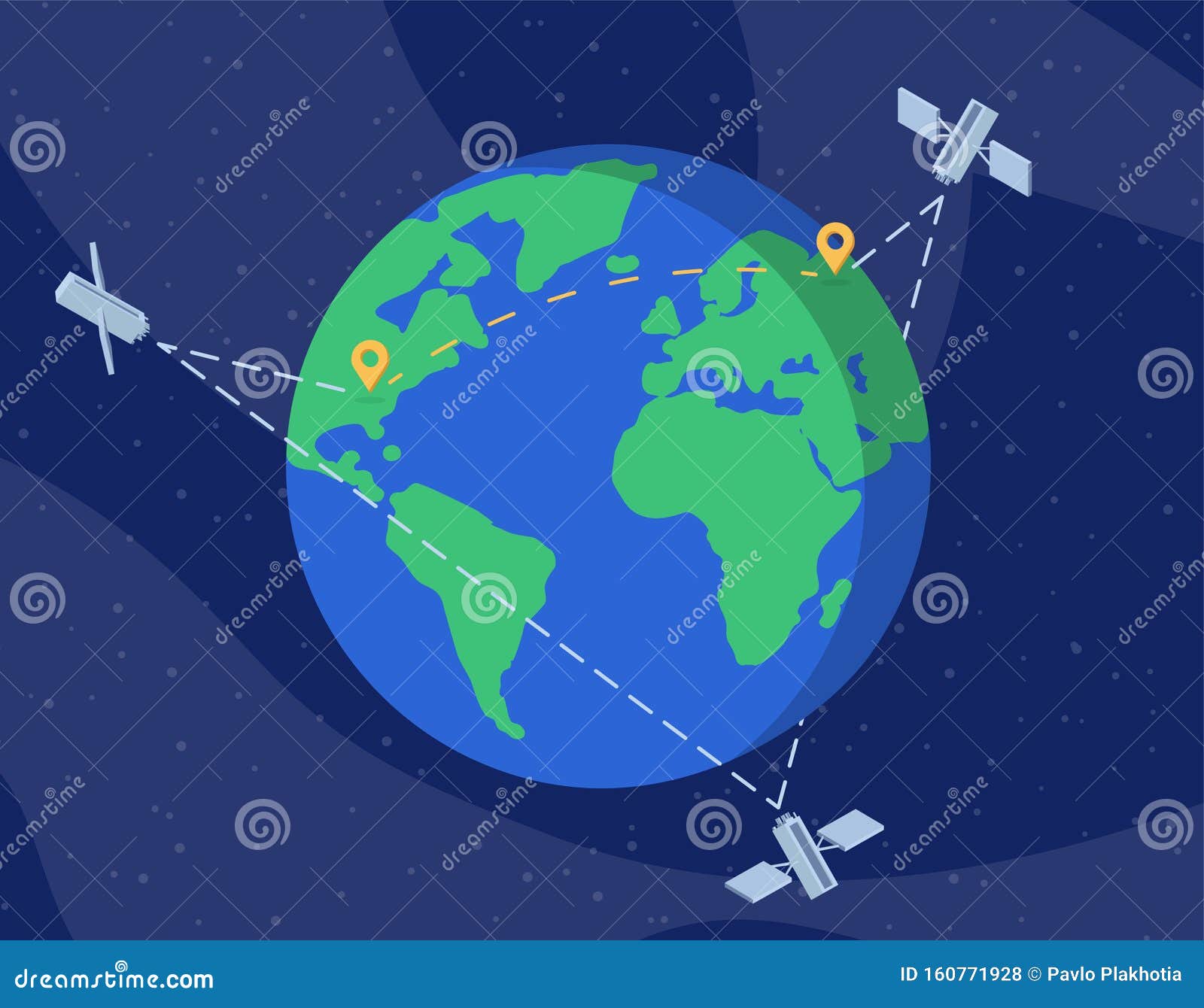 Global Satellite Network Flat Vector Illustration. International ...