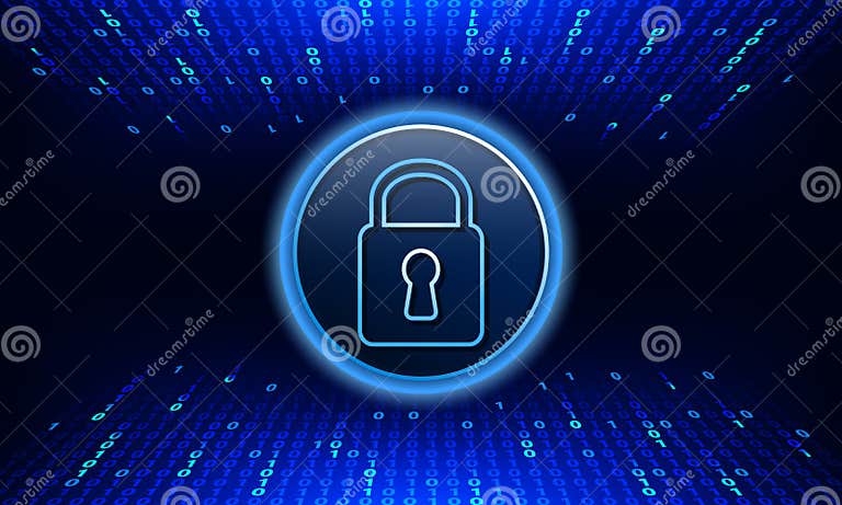 Global Security System Symbol on Dark Blue Background with Binary Code ...