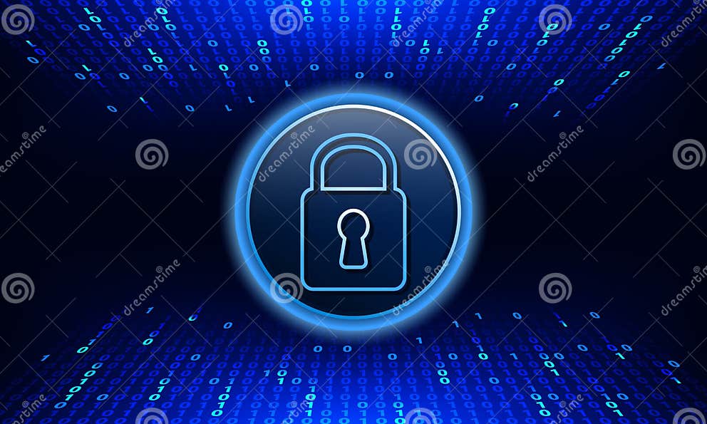Global Security System Symbol on Dark Blue Background with Binary Code ...