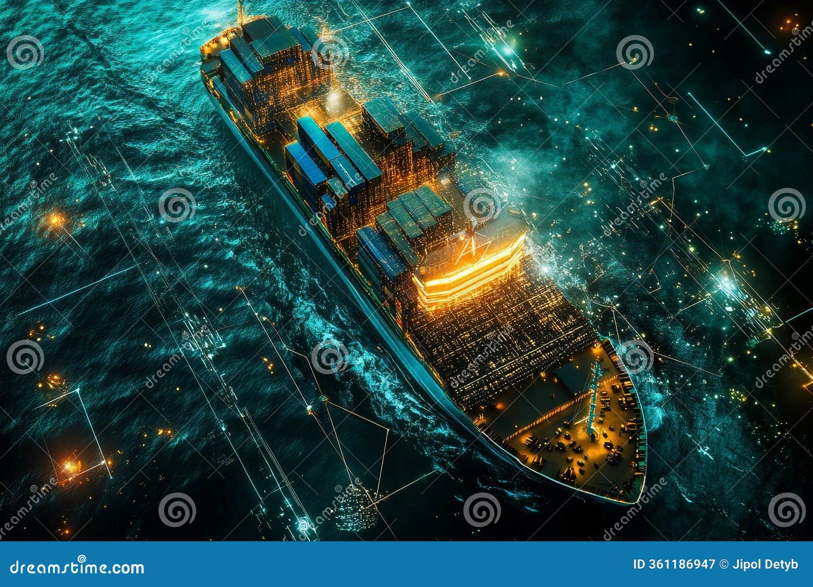 Global Shipping Concept with Cargo Ship and Digital World Map. Stock ...