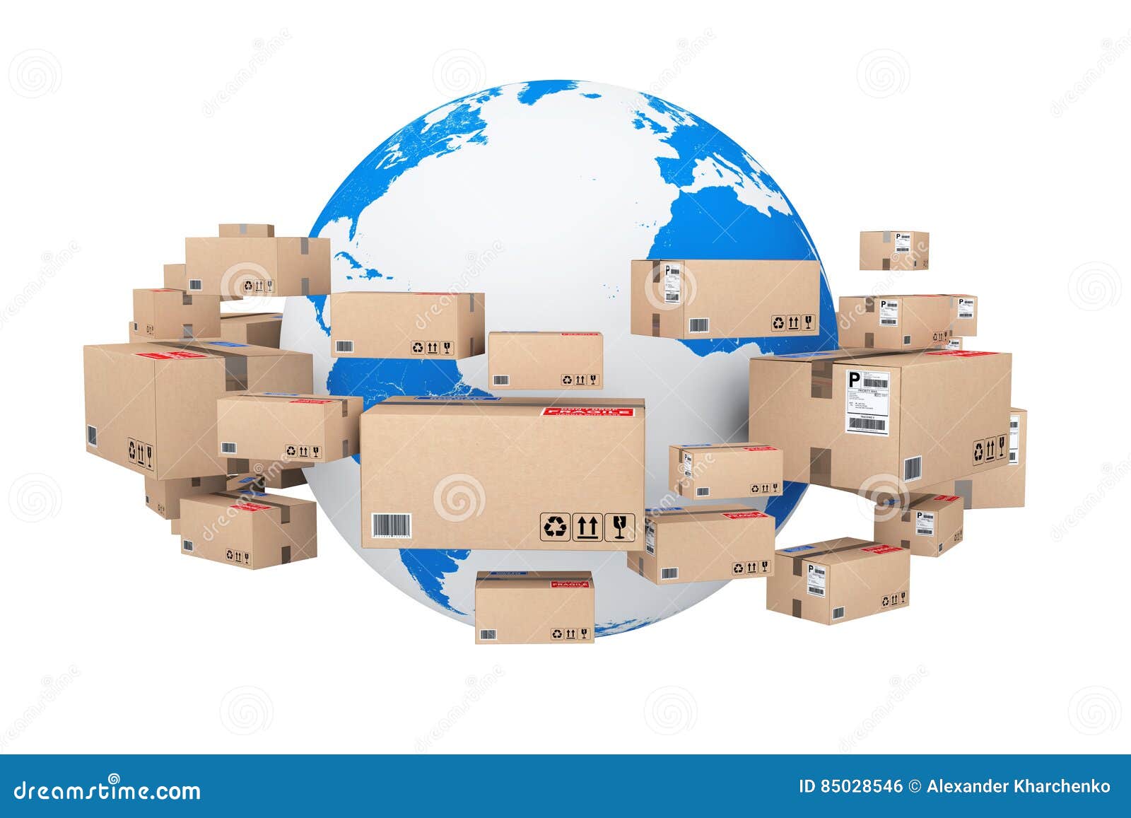 Global Shipping and Logistic Concept. Earth Globe Surrounded by Stock ...