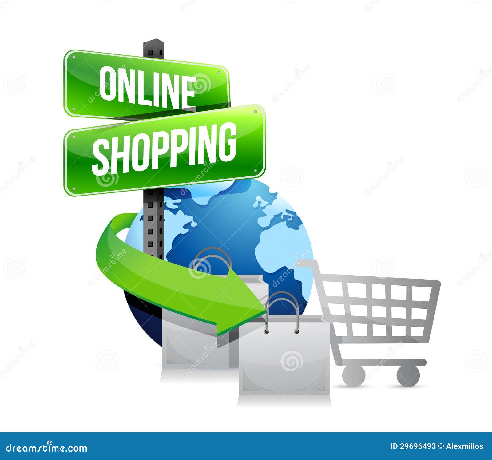 Global Shopping Concept with Shopping Cart Stock Illustration ...
