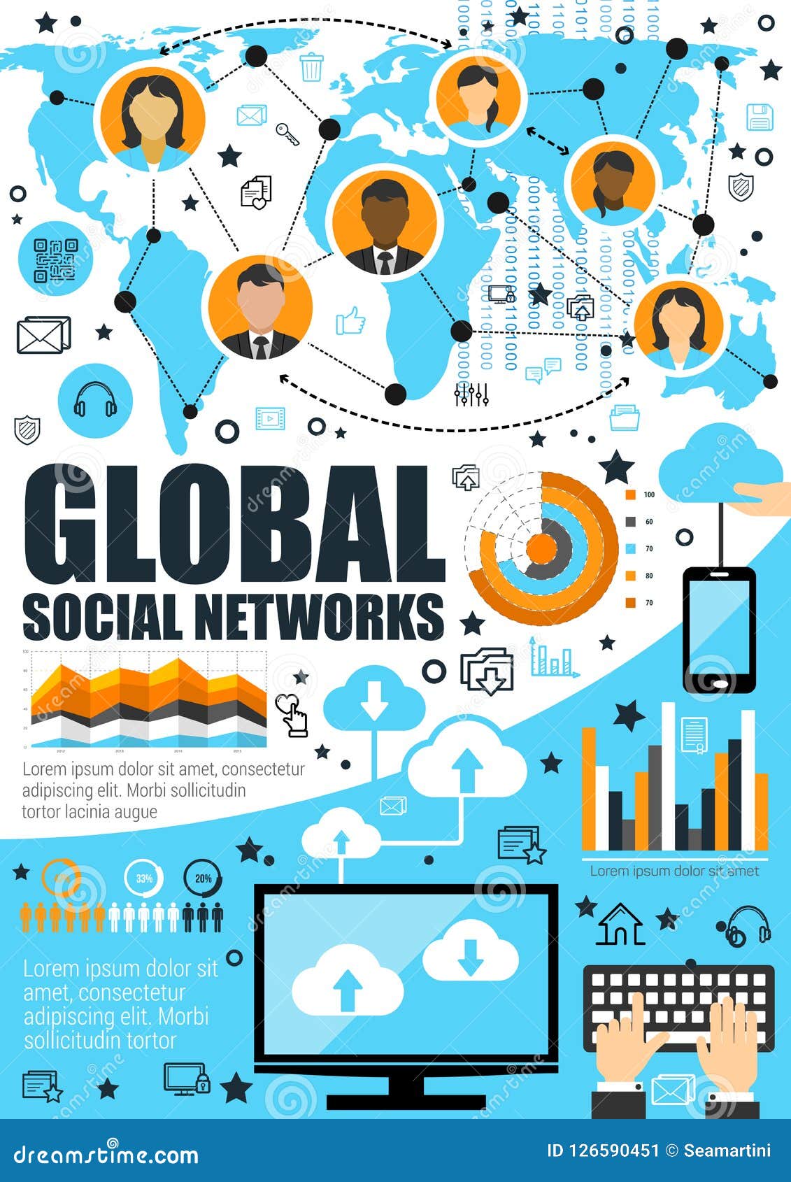 Global Social Network and Internet Stock Vector - Illustration of ...