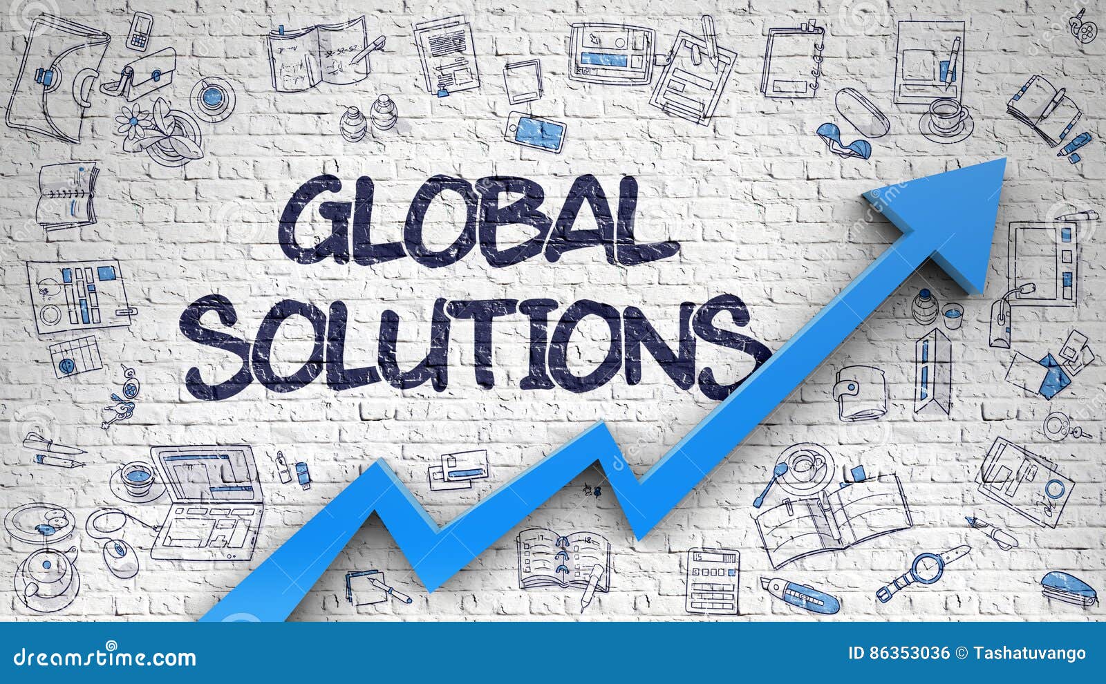 Global Solutions Drawn on White Brick Wall. Stock Illustration ...