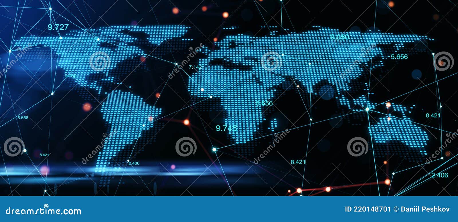 Global Stats Data Concept with Dark Background and Digital Glowing ...