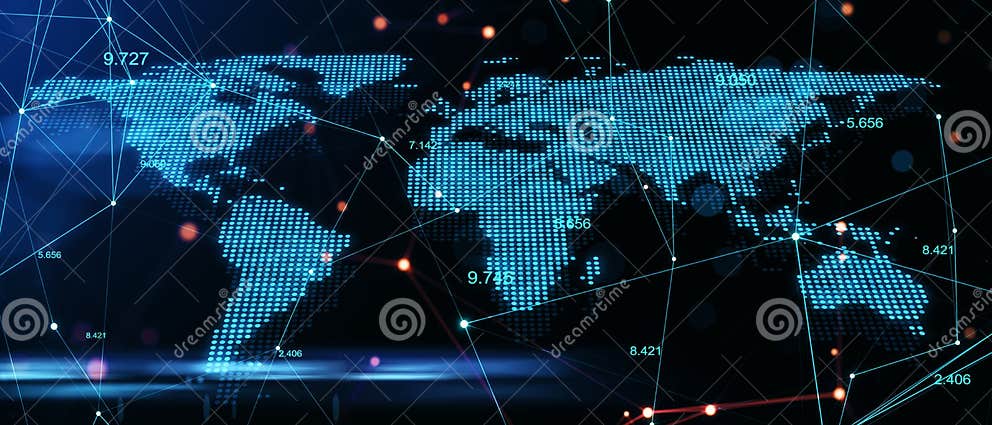Global Stats Data Concept with Dark Background and Digital Glowing ...